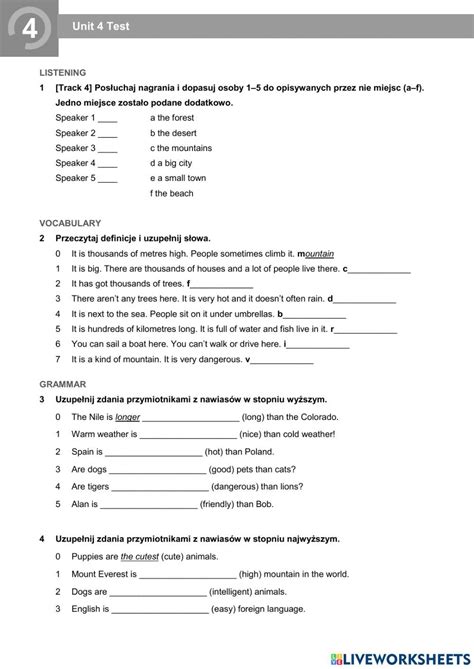 English Class A1 Unit 4 Worksheet With Nature Words And Superlative