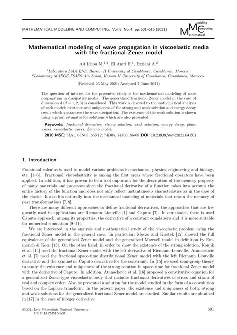 Pdf Mathematical Modeling Of Wave Propagation In Viscoelastic Media With The Fractional Zener