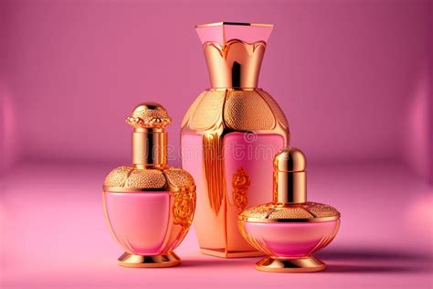 Beauty Products Pink And Gold Cosmetic Containers On Pink Background