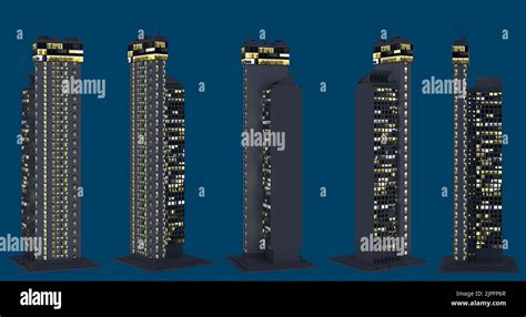 Hi Tech Fictional Architecture At Night With Lights On Isolated Side