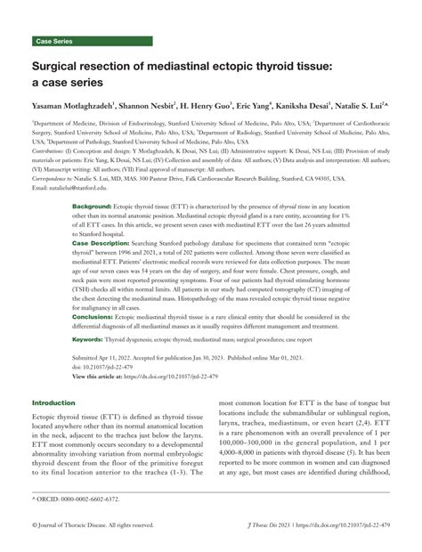 Pdf Surgical Resection Of Mediastinal Ectopic Thyroid Tissue A Case