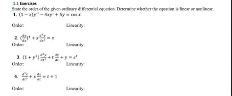 Solved 1 1 Exercises State The Order Of The Given Ordinary
