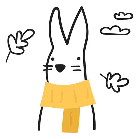 Premium Vector Rabbit Wearing Yellow Scarf Vector Hand Drawn