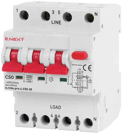 p0720019 Трехфазный дифавтомат 50А, 30мА, кривая С, тип А, e.rcbo.pro.4 ...