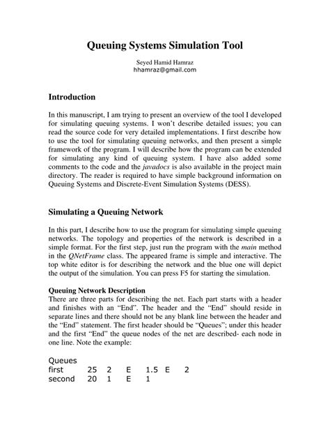 pdf queuing systems simulation tool