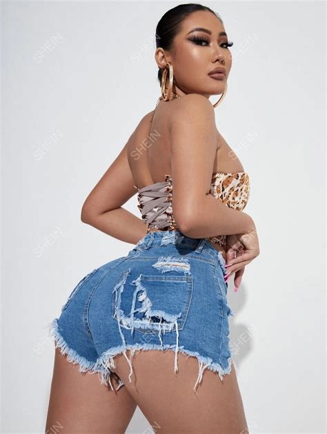 Shein Sxy Ripped Raw Cut Denim Shorts Shein Uk