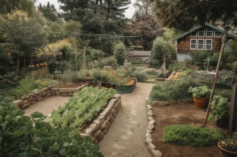 Premium Ai Image Permaculture Garden With Fruit Trees Vegetables And