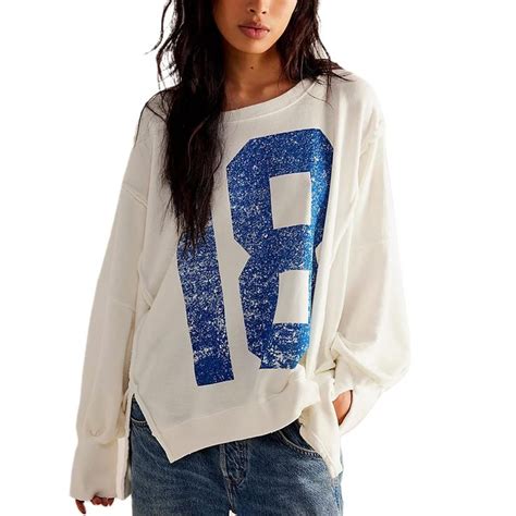 Amiblvowa Women Crewneck Oversized Sweatshirt Y2k Drop Shoulder Graphic