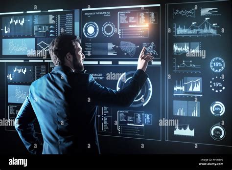 Emotional Programmer Smiling While Working With New Technologies Stock