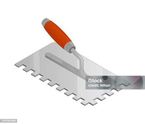 흰색 배경에 고립 된 등색 석고 흙 다채로운 노치 흙 벡터 아이콘 빨간 플라스틱 손잡이가 있는 4면 치장 벽토 흙 건설 도구