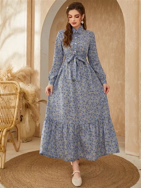 Floral Print Lantern Sleeve Belted Chiffon Dress Artofit
