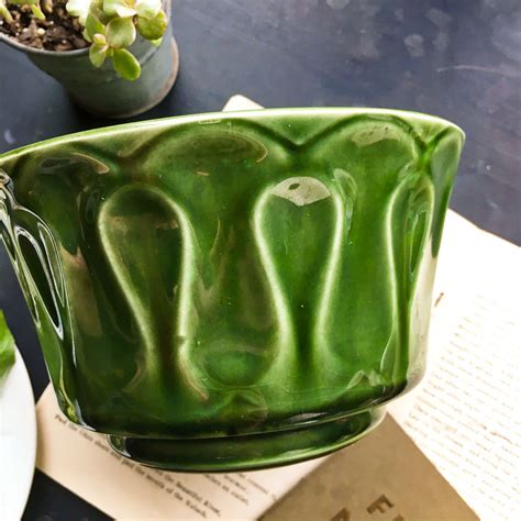Vintage 1970s Mccoy Pottery Planter Green Floraline Pattern Lancas