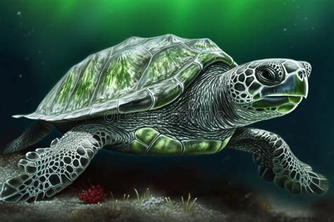 Turtle In The Aquarium Illustration Green Sea Turtle Stock