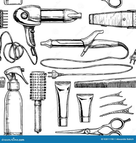 Pattern With Hairdressers Tools Stock Vector Illustration Of Hairdryer Retro 93811198