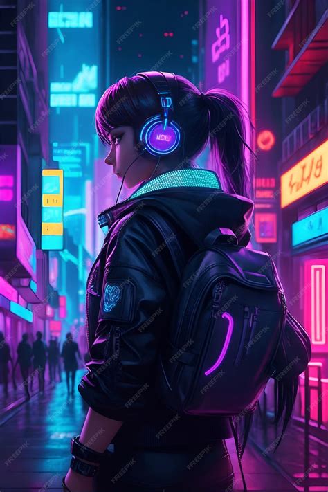 Premium Ai Image Megapolis Cyberpunk Lighting Bar Single Girl