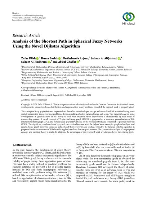 Pdf Analysis Of The Shortest Path In Spherical Fuzzy Networks Using