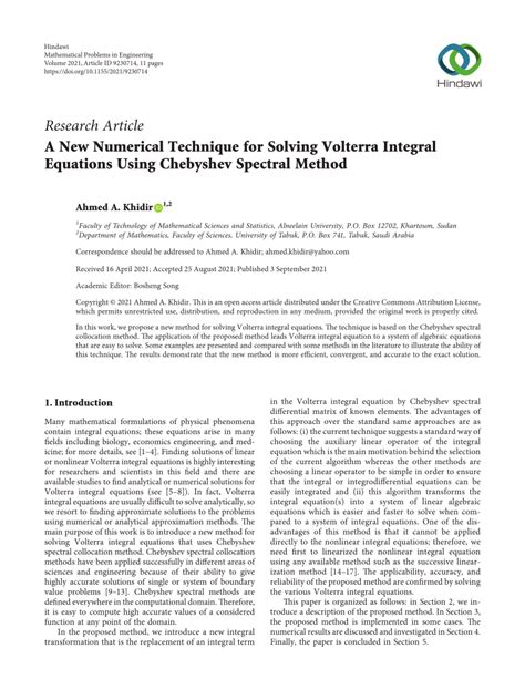 Pdf A New Numerical Technique For Solving Volterra Integral Equations
