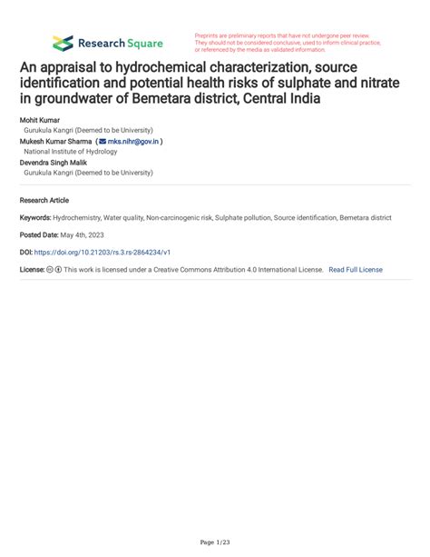 Pdf An Appraisal To Hydrochemical Characterization Source Identification And Potential Health