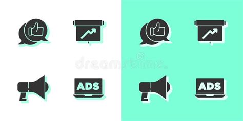 Set Advertising Customer Product Rating Megaphone And Board With Graph Chart Icon Vector
