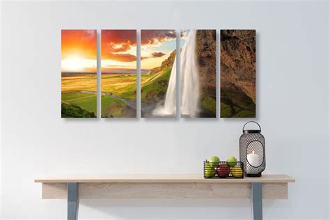 5 Teiliges Wandbild Majestätischer Wasserfall In Island Dovidode