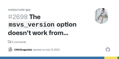 the `msvs version` option doesn t work from ` npmrc` nor from environment variable · issue 2698