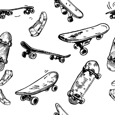 Set Of Skateboards Isolated On White Doodle Longboard Pennyboard