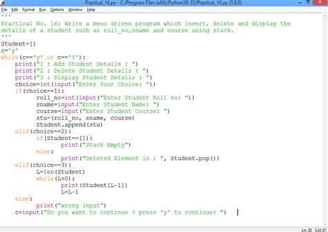 TGTPGTCS Practical No 16 Write A Menu Driven Program Which Insert Delete And Display The