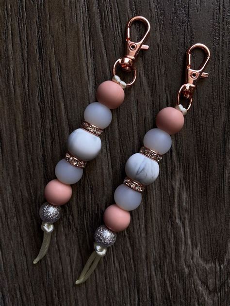 Silicone Bead Keychain Keychain Keyring Silicone Beads Blush