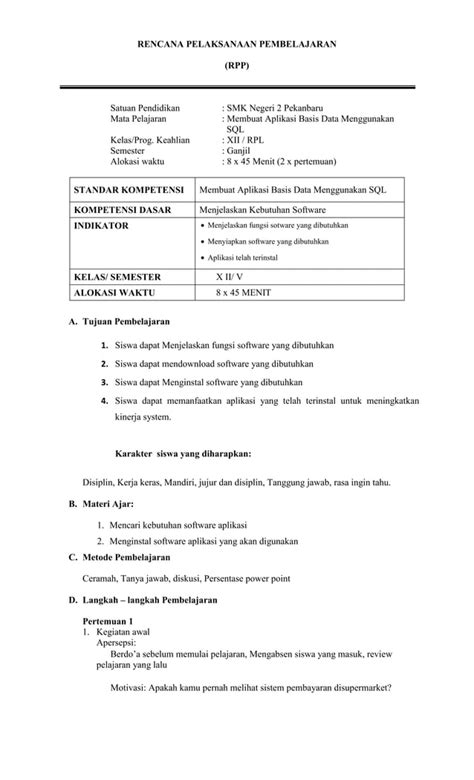 rpp membuat basis data menggunakan sql pdf