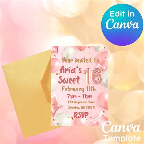 Sweet 16 Birthday Invitation Digital Invitation Pink And Gold