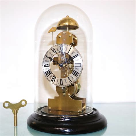 Kieninger Mantel Top Clock Vintage Translucent Glass Dome Skeleton Bell