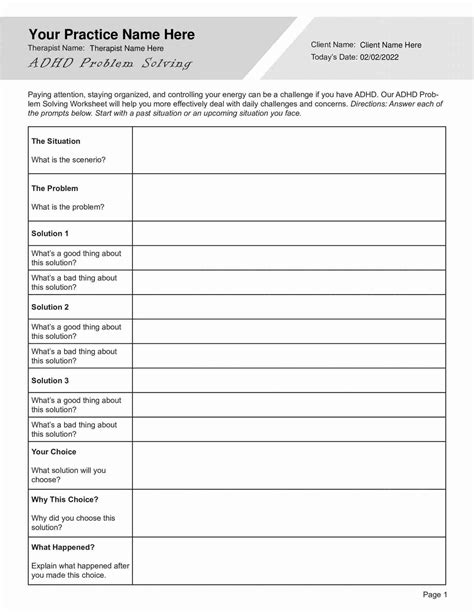 Worksheets For Adhd Adults