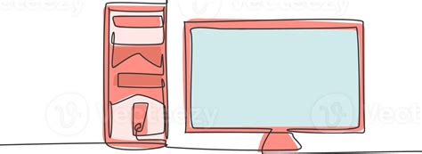 Single Continuous Line Drawing Of Cpu Computer And Screen Monitor Electronic Business Company