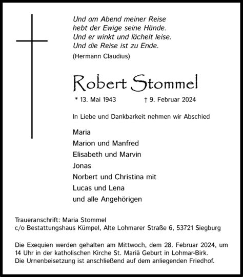 Traueranzeigen Von Robert Stommel Wirtrauern