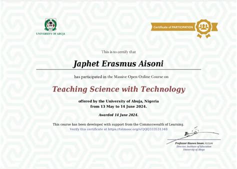 Japhet Erasmus Aisoni Phd Msc Mba On Linkedin This Certificate