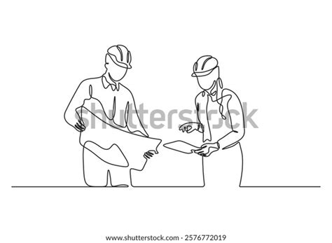 Continuous One Line Drawing Construction Worker Stock Vector Royalty Free 2576772019