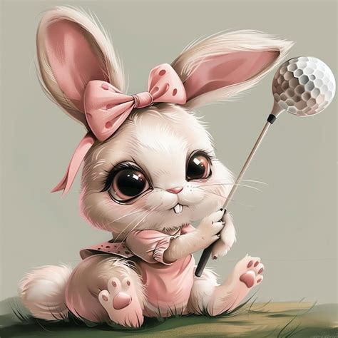 Premium Photo A Drawing Of A Bunny With A Golf Ball In Its Mouth