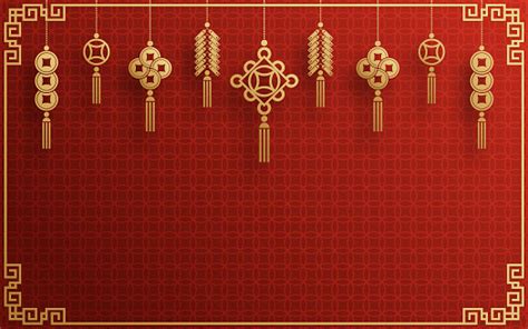 Latar Belakang Bingkai Cina Warna Merah Dan Emas Dengan Elemen Asia