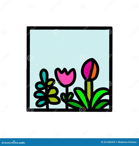 Floral Square Logo Icon In Cartoon Doole Style Growing Plants Stock