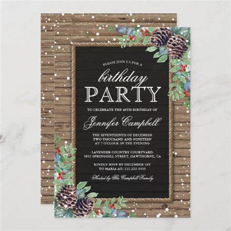 Rustic Christmas Winter Themed Birthday Party Invitation Zazzle