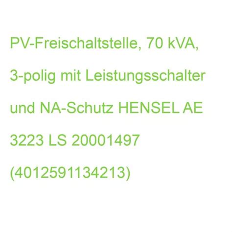 PV FREISCHALTSTELLE 70 KVA 3 Polig Mit Leistungsschalter Und NA