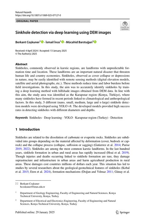 Pdf Sinkhole Detection Via Deep Learning Using Dem Images