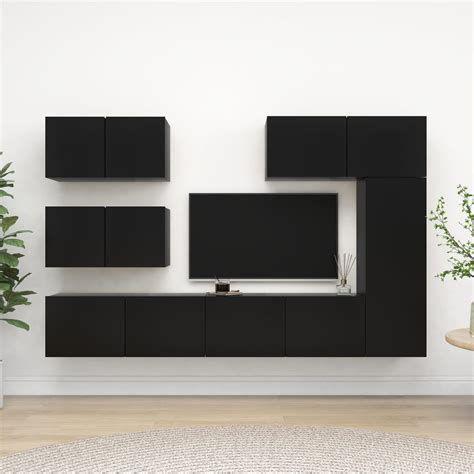 Ensemble de meuble TV 6 pcs Noir Bois d ingénierie Leroy Merlin