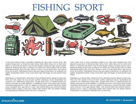 Fishing Sport Equipment Fisherman Catch Tackles Stock Vector