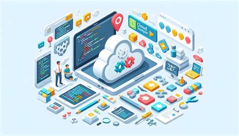 3d flat vector as cloud based application development with coding symbols concept as vector