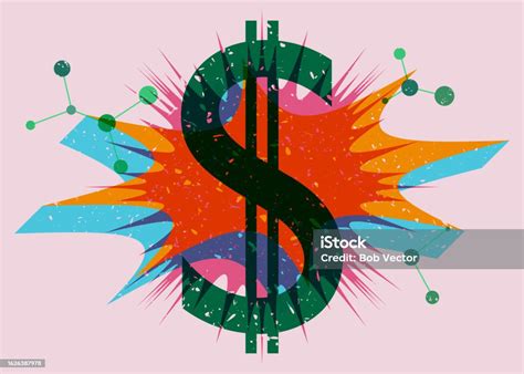 다채로운 기하학적 모양의 달러 기호 트렌디한 리소 그래프 디자인의 비즈니스 Currency Symbol이 있는 기하학 요소 추상