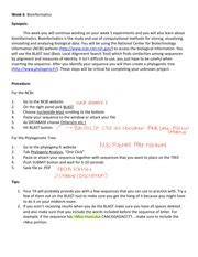 Bioinformatics With Babe Notes Week Bioinformatics Synopsis