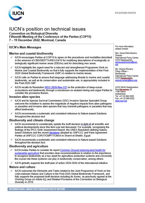 Iucn Position Paper For Cbd Cop15 On Technical Issues Resource Iucn