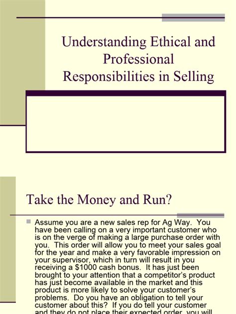 Ethics In Selling Pdf Sales Integrity
