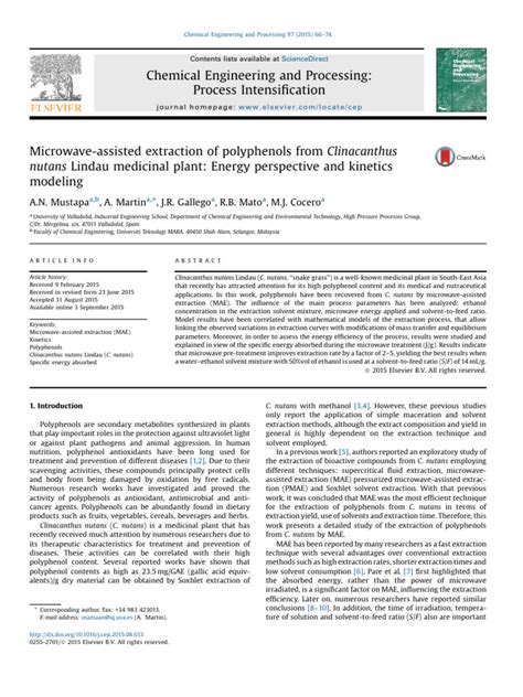 Microwave Assisted Extraction Of Polyphenols From Clinacanthus Nutans Lindau Medicinal Plant